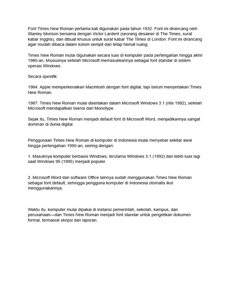 Sejarah Penggunaan Font TNR Di Indonesia | PDF