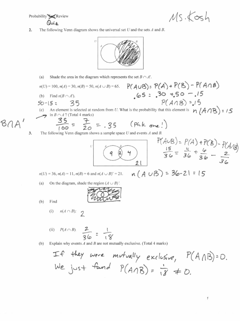 Probability Quiz Review Key0001 | PDF