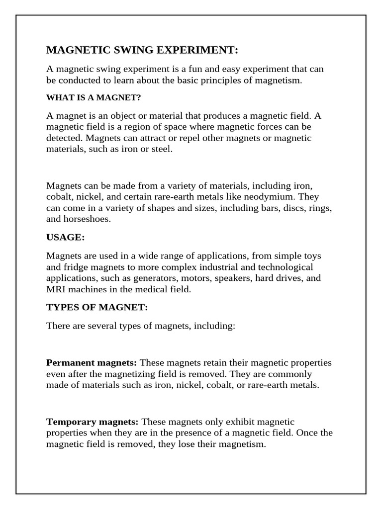 Magnetic Swing Experiment New | PDF | Magnet | Magnetism