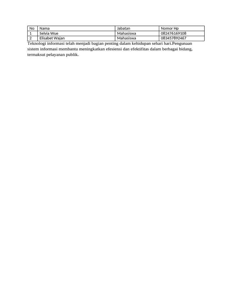 Contoh Tabel Kelas 7A | PDF