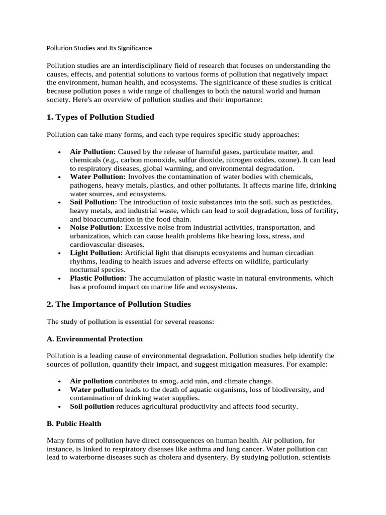 Importance of Pollution Studies | PDF | Pollution | Air Pollution
