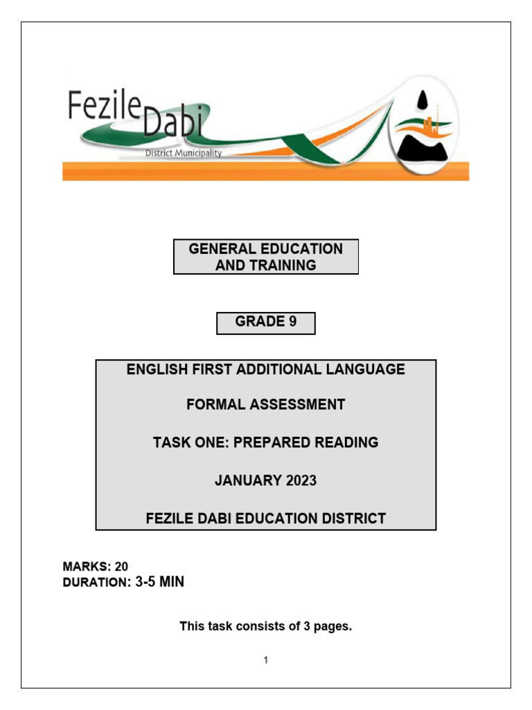 Grade 9 Efal Oral Prepared Reading | PDF | Communication | Learning