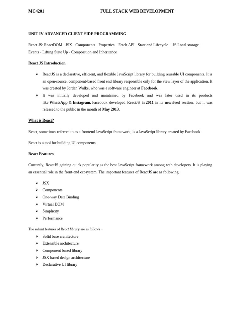 Full Stack Web Development | PDF | Document Object Model | Java Script