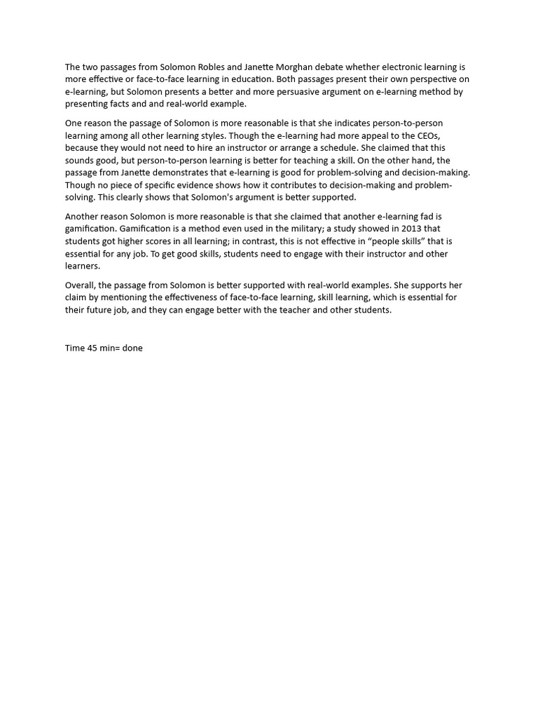 The Two Passages From Solomon Robles and Janette Morghan Debate Whether ...