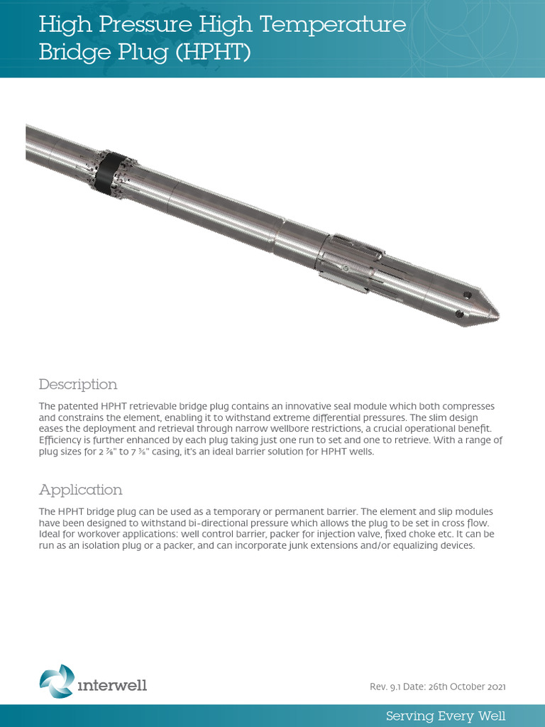 High Pressure High Temperature Bridge Plug HPHT Product Sheet | PDF ...