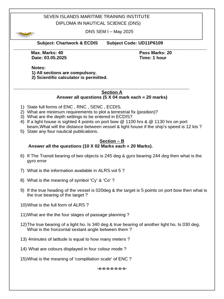 QP Sem1 Chart & ECDIS Ext 030525 | PDF