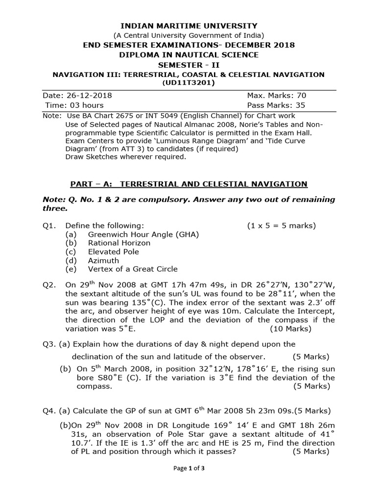 Navigation III Exam Paper 2018 | PDF | Navigation | Astronomy