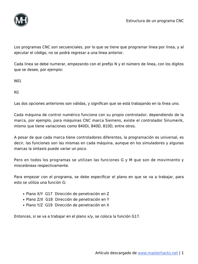 Estructura de Un Programa CNC | PDF | Control numerico | Informática