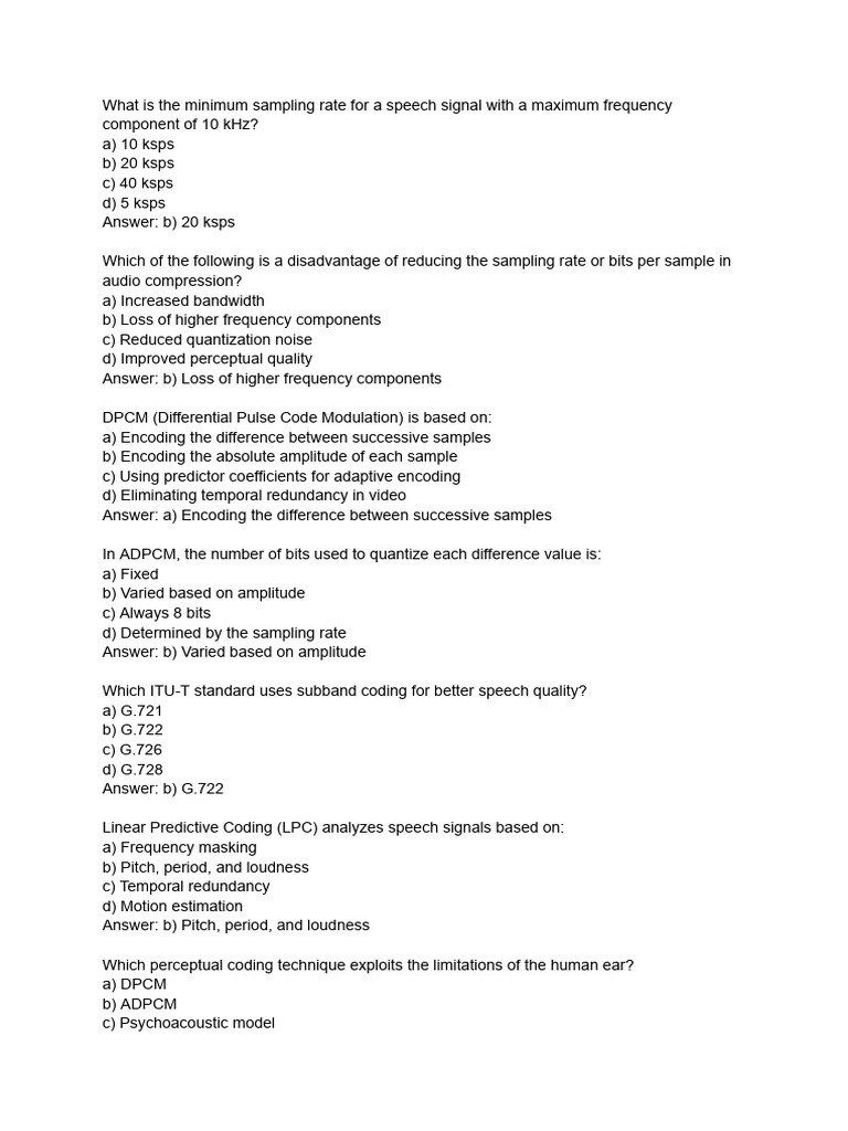 MCQ Unit 4 | PDF | Data Compression | Sampling (Signal Processing)