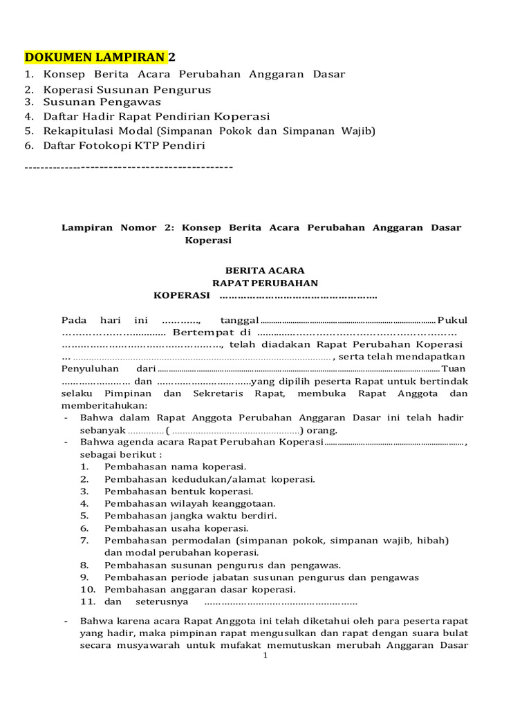Lampiran 2. Konsep Ba Perubahan Anggaran Dasar | PDF
