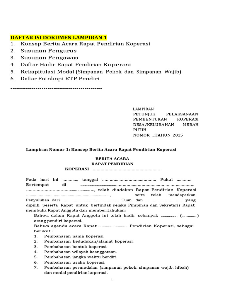 LAMPIRAN 1. KONSEP BA RAPAT PENDIRIAN | PDF
