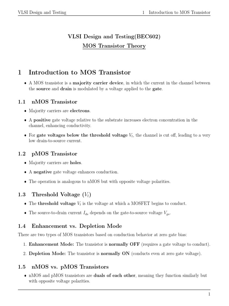 M2 (MOS Transistor Theory) | PDF | Mosfet | Field Effect Transistor