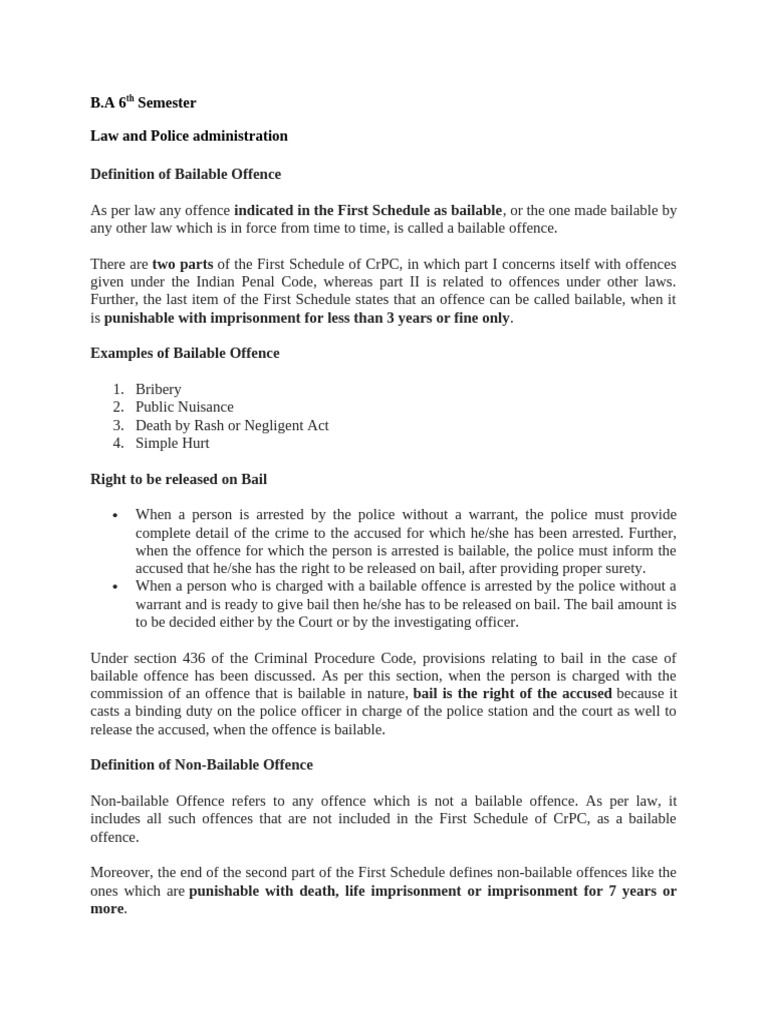 Bailable and Non Bailable Offence | PDF | Bail | Arrest
