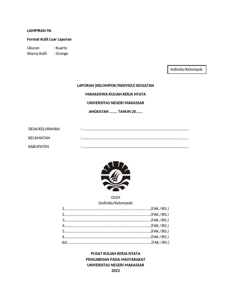 Format Laporan KKN Reguler | PDF