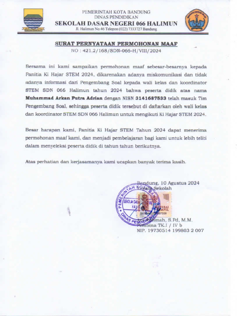 Surat Permohonan Maaf STEM 2024001 | PDF