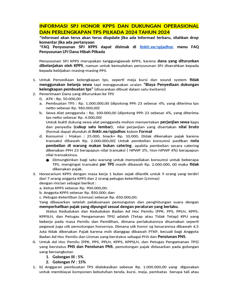 Informasi Dan Panduan Penyusunan SPJ Honor KPPS Dan Dukungan Operasional Dan Perlengkapan TPS ...