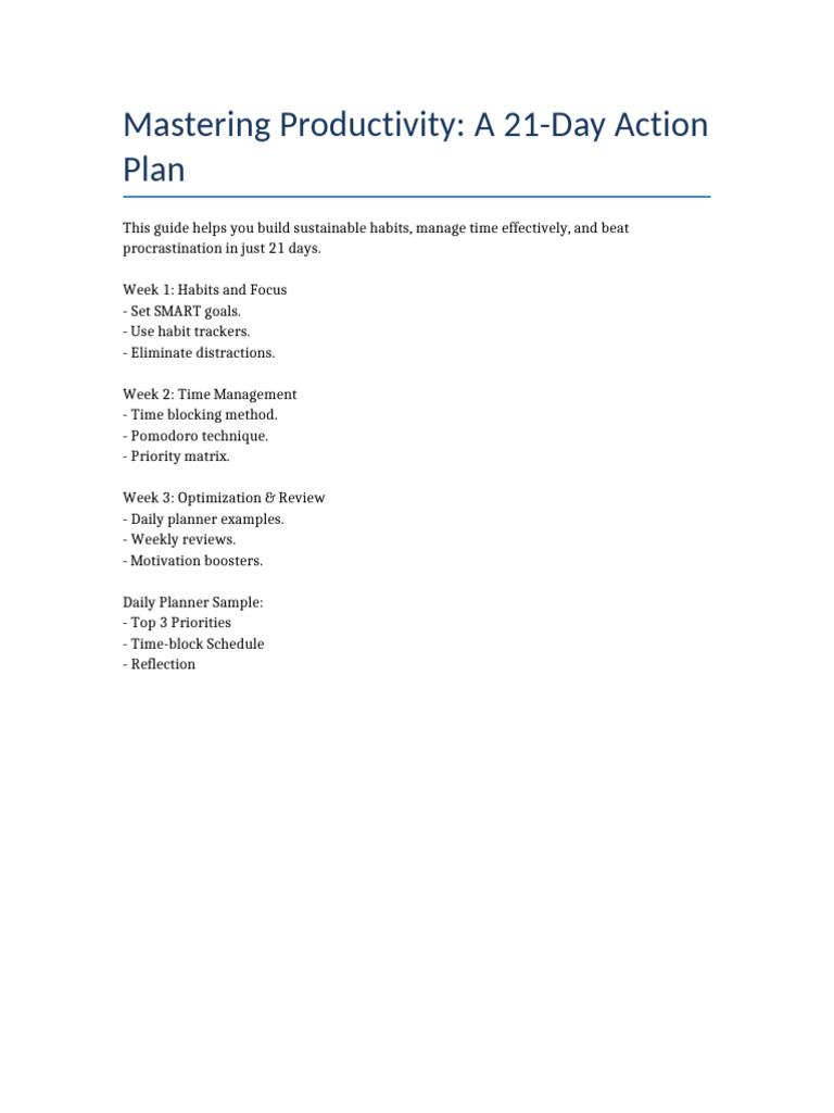 Mastering Productivity 21 Day Plan | PDF