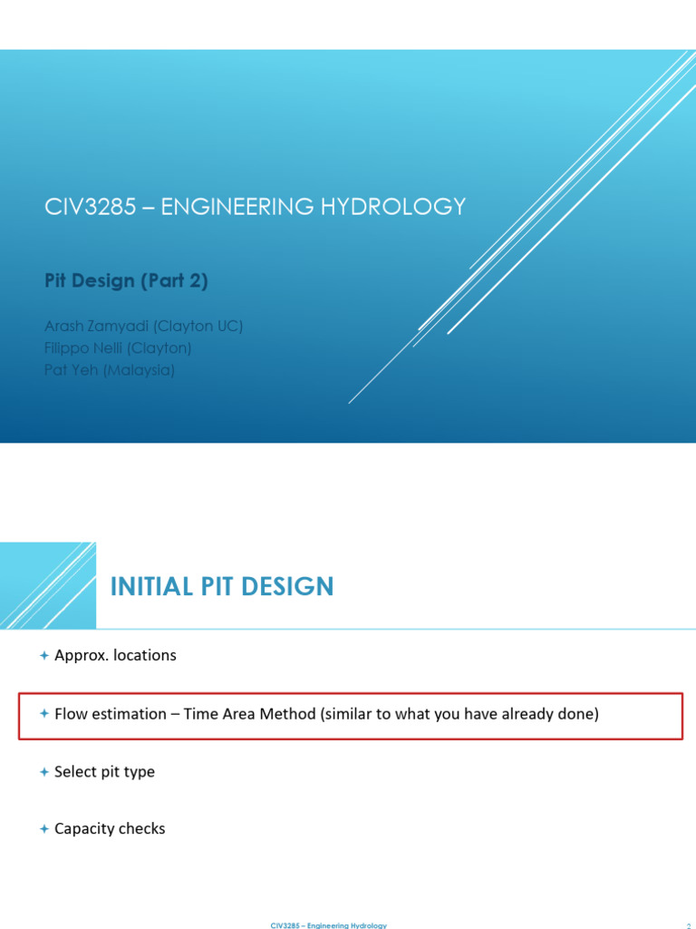 CIV3285 - W8 - 1-Pit Design (Part 2) | PDF | Earth Sciences | Hydrology