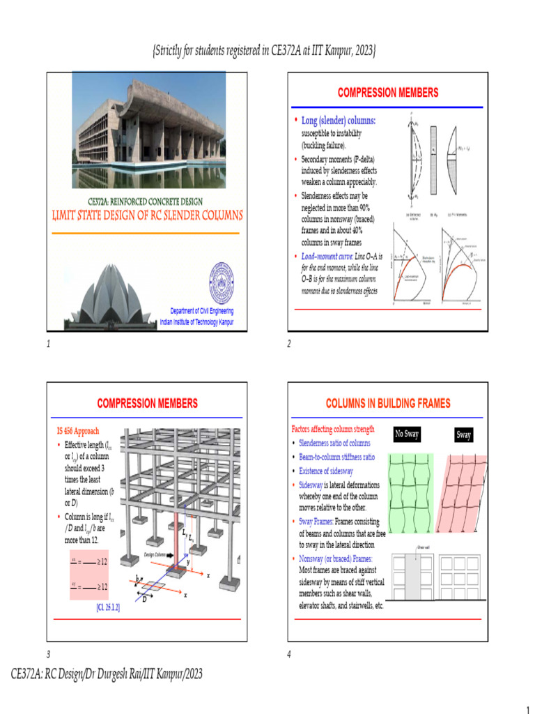 H14 CE372A RC Slender Columns LSM 2023 | PDF | Column | Buckling