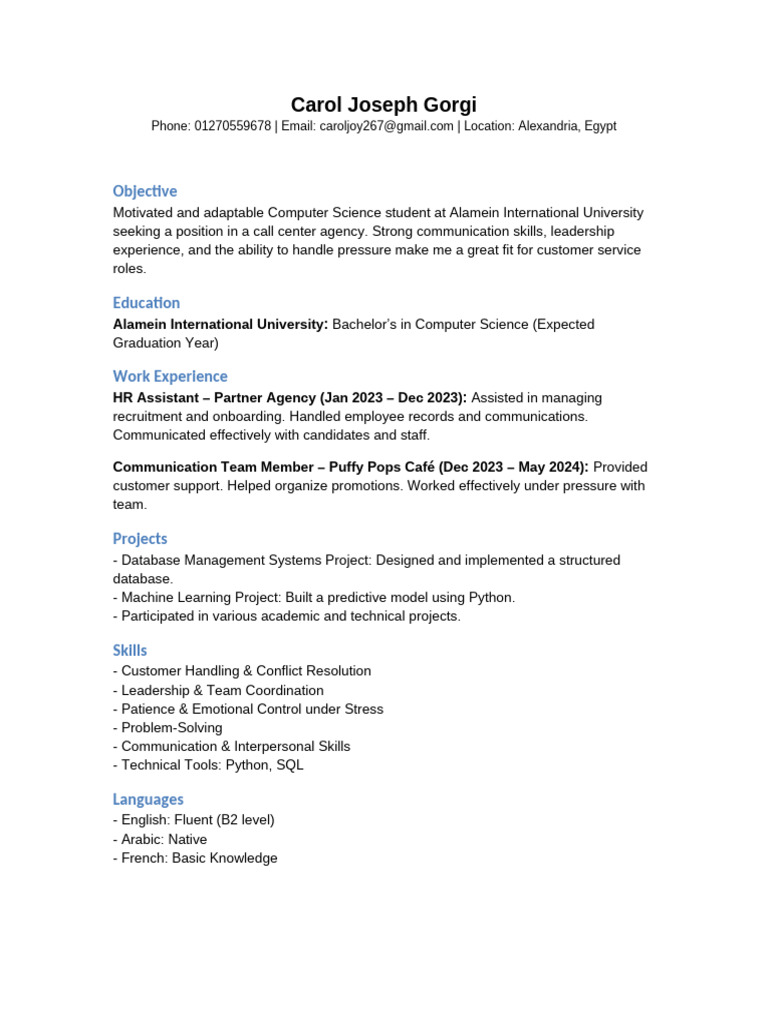 Carol Joseph Gorgi CV | PDF