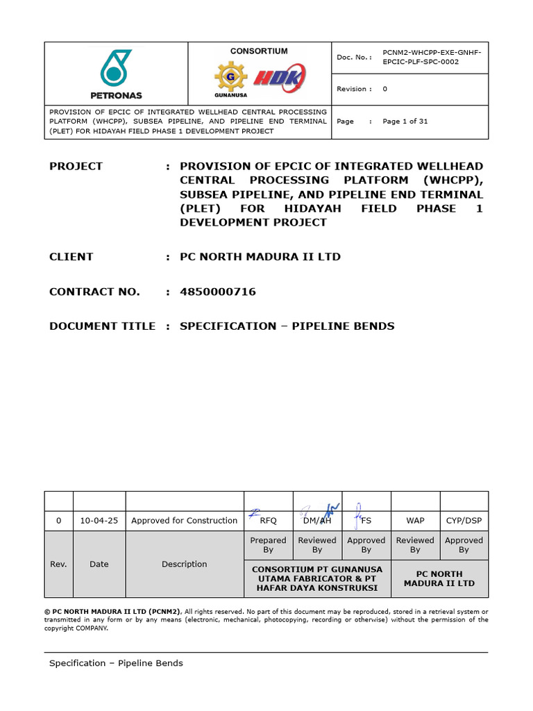 PCNM2-WHCPP-EXE-GNHF-EPCIC-PLF-SPC-0002 Rev.0 - Specification Pipeline ...