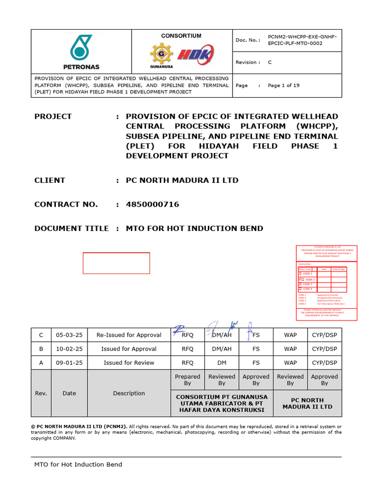 PCNM2-WHCPP-EXE-GNHF-EPCIC-PLF-MTO-0002 - C MTO For Hot Induction Bend - Code 2 | PDF