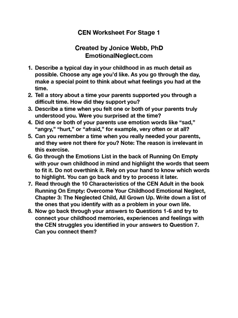 CEN Worksheet by Jonice Webb | PDF