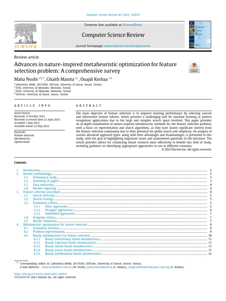 Advances in Nature Inspired Metaheuristic Optimization For 2023 Computer Sci | PDF ...