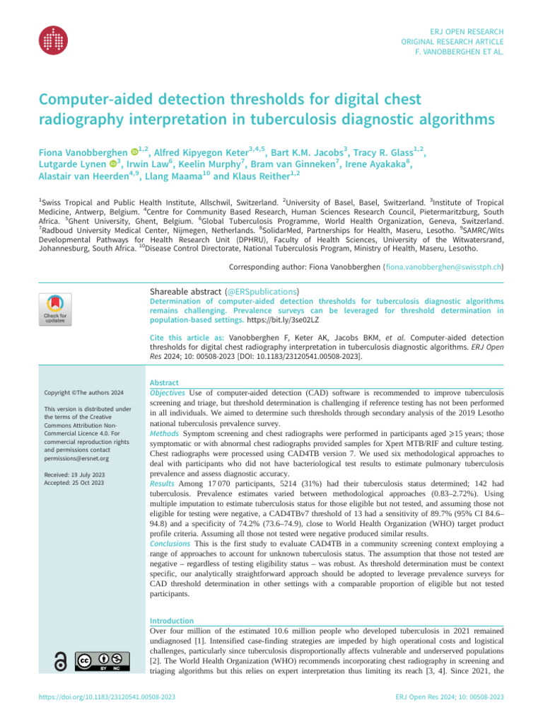 Computer-Aided Detection Thresholds For Digital Chest Radiography Interpretation in Tuberculosis ...