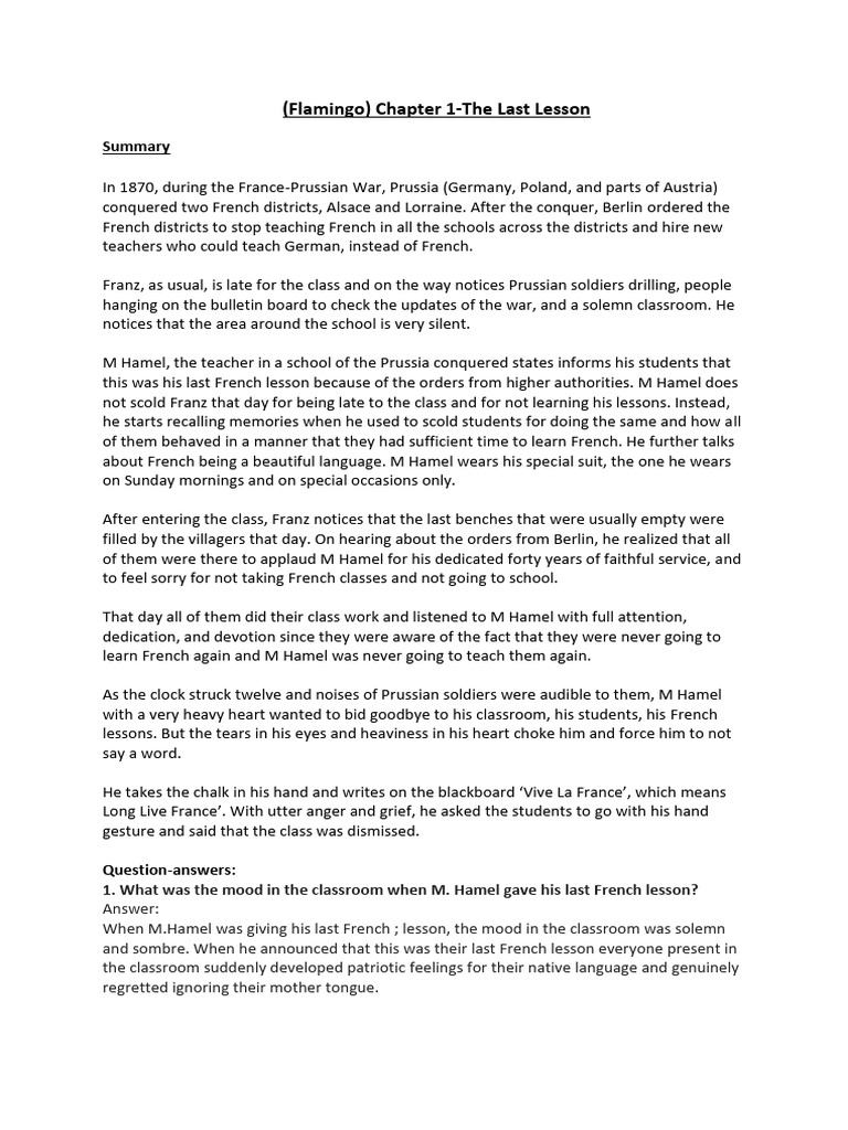 Ch-The Last Lesson (Class 12) | PDF