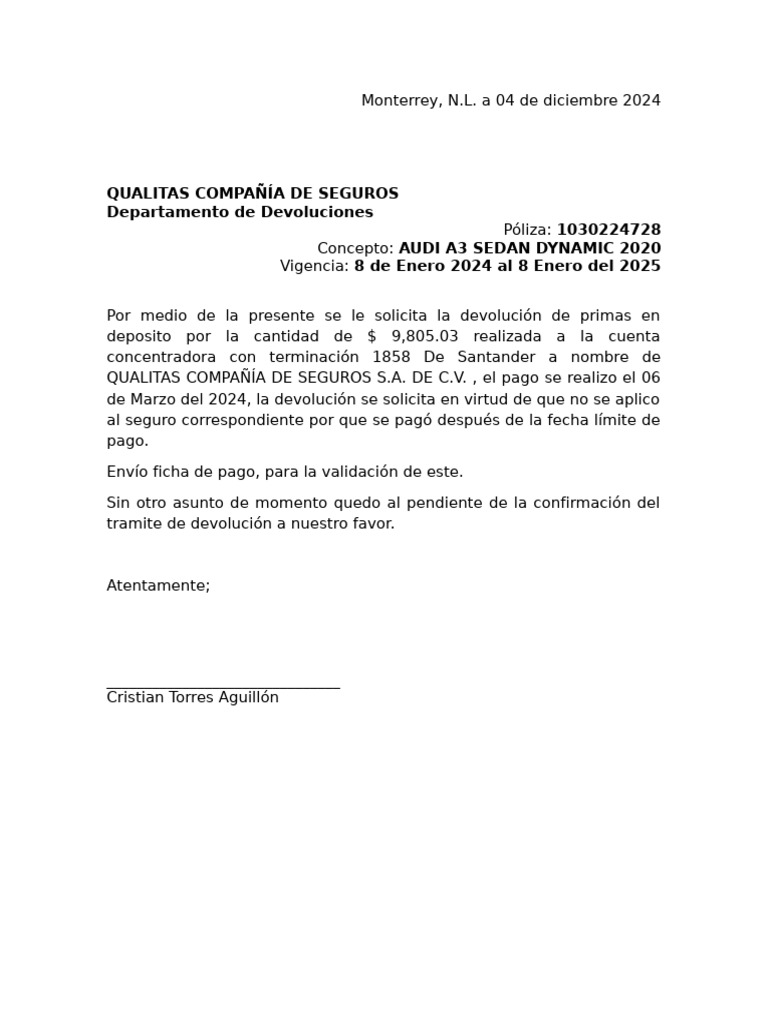 Carta de Devolución | PDF