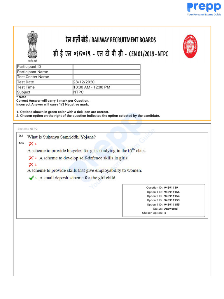 RRB NTPC 2019 28 12 2020 S1 Paper 1 | PDF | Game Shows