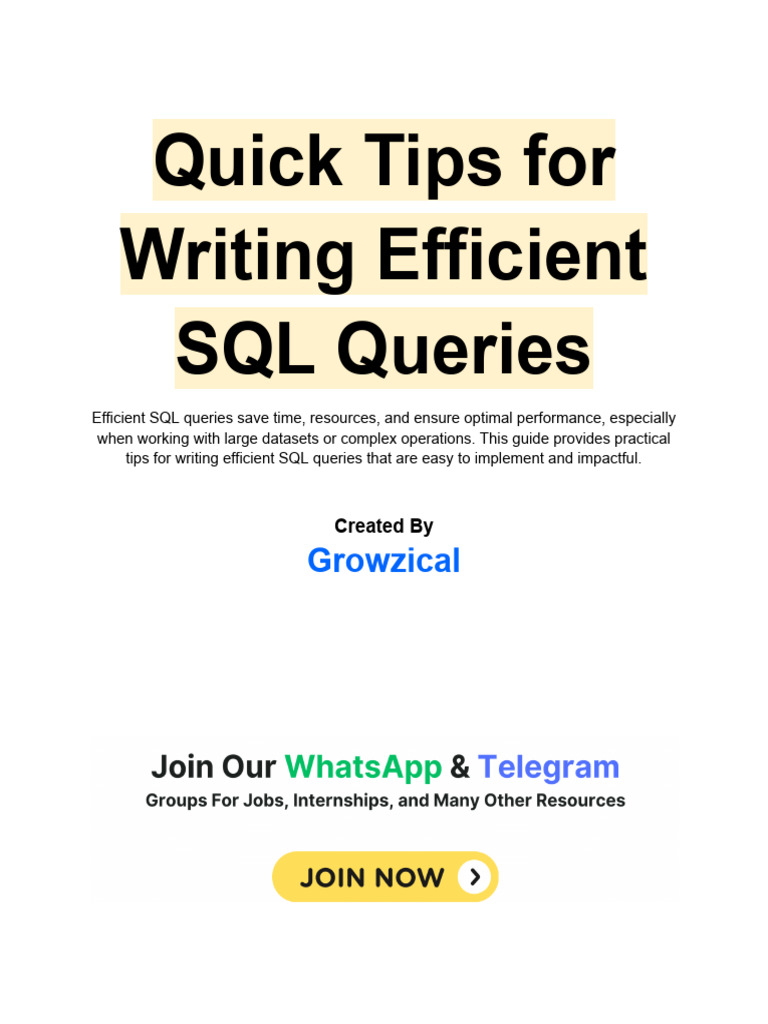 Quick Tips For Writing Efficient SQL Queries | PDF | Database Index | Sql
