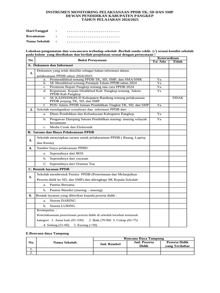 Instrumen Monev PPDB 2024 | PDF