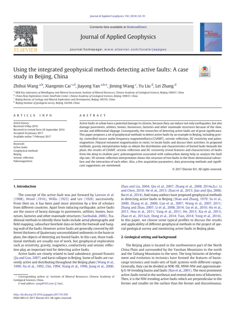 Using The Integrated Geophysical Methods Detecting Active Faults A Case Study in Beijing, China ...