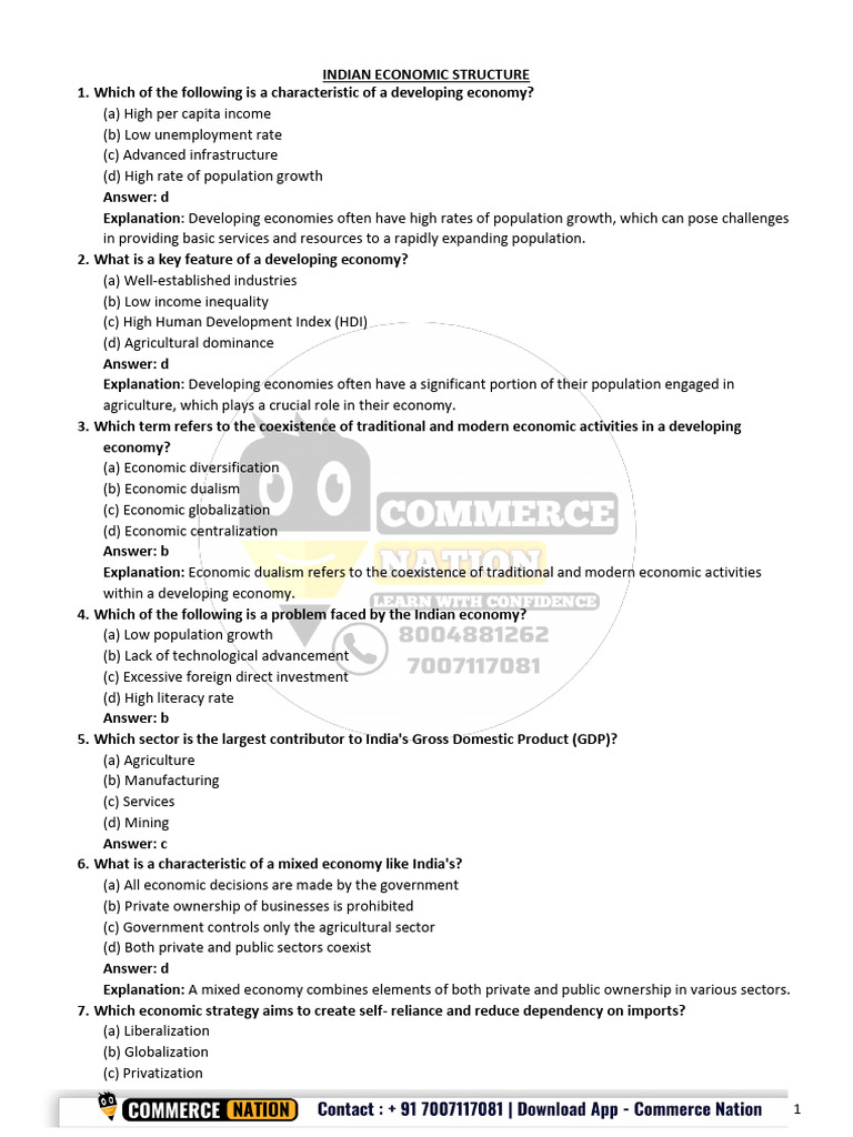 #17 Indian Economic Structure 125 MCQ | PDF | Fiscal Policy | Agriculture