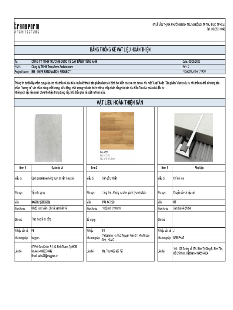 V430-Material Schedule | PDF