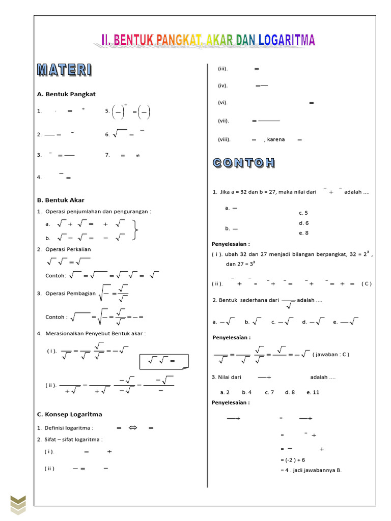 Modul Pangkat Akar Dan Logaritma | PDF