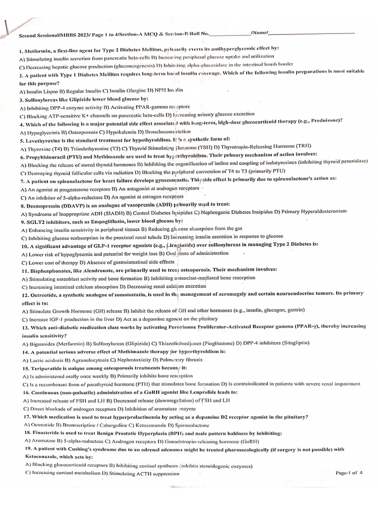 Batch 2023 Pharmacology 2nd IA Question paper | PDF