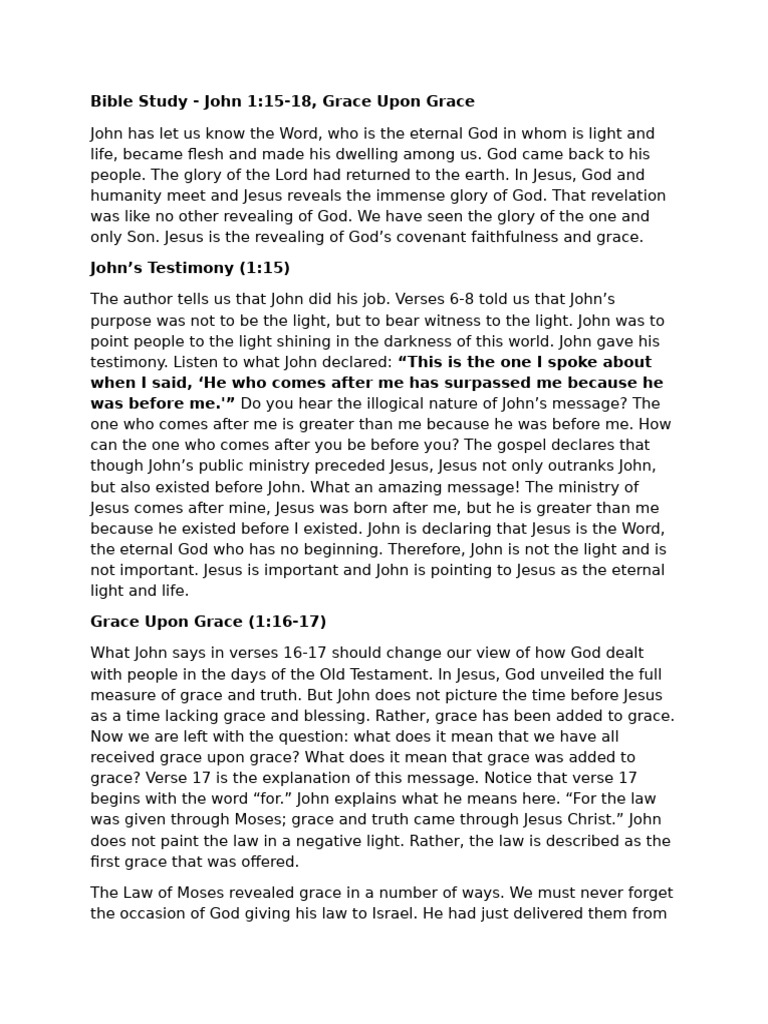 Bible Study - John 1 15-18, Grace Upon Grace | PDF | Gospel Of John ...