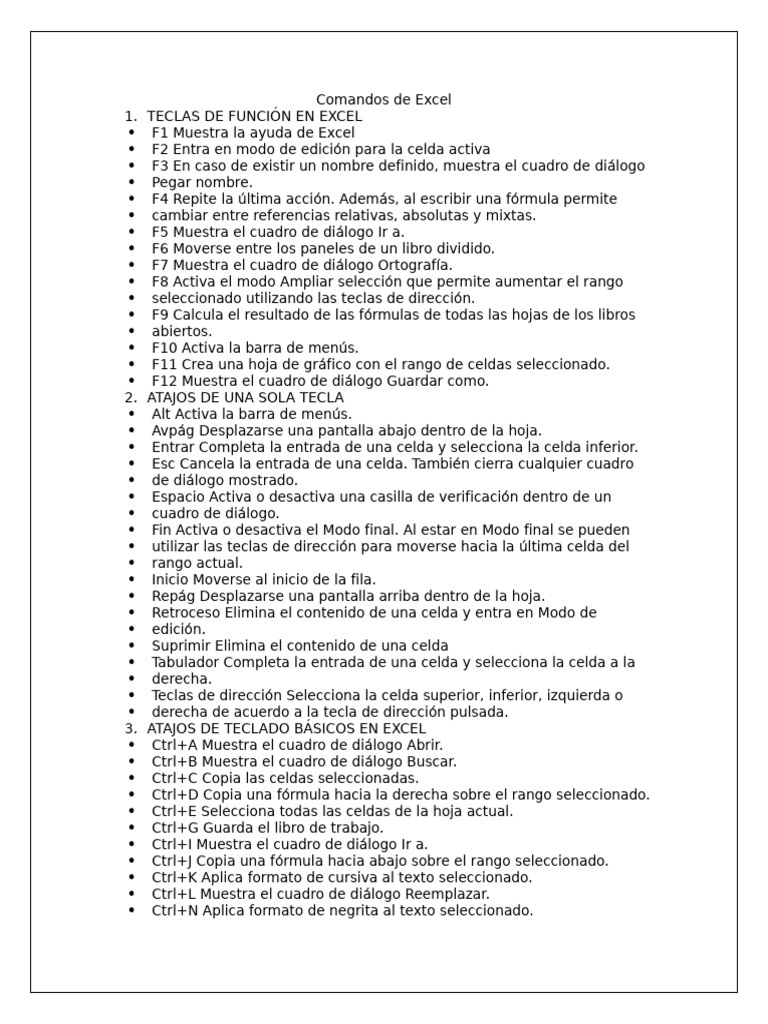 Comandos de Excel | PDF | Ventana (informática) | Microsoft Excel