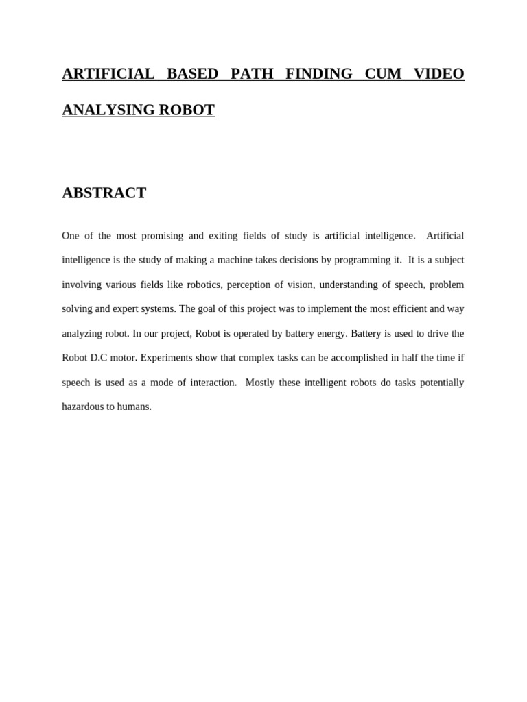 Artificial Based Path Finding Cum Video Analysing Robot | PDF | Electric Motor | Relay