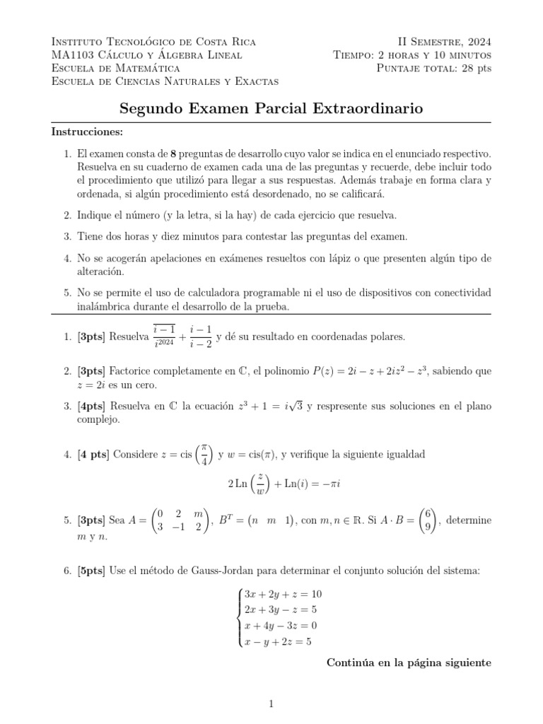 IIP-CAL-IS24-Ext | PDF | Matriz (Matemáticas) | Ecuaciones