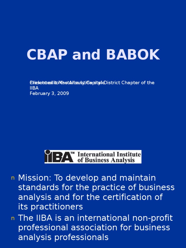 Cbap and Babok | PDF | Business Analysis | Professional Certification