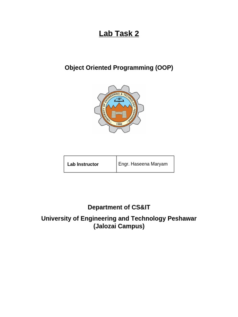 LAB TASK 2 OOP by Engr - Haseena Maryam | PDF | Constructor (Object Oriented Programming ...