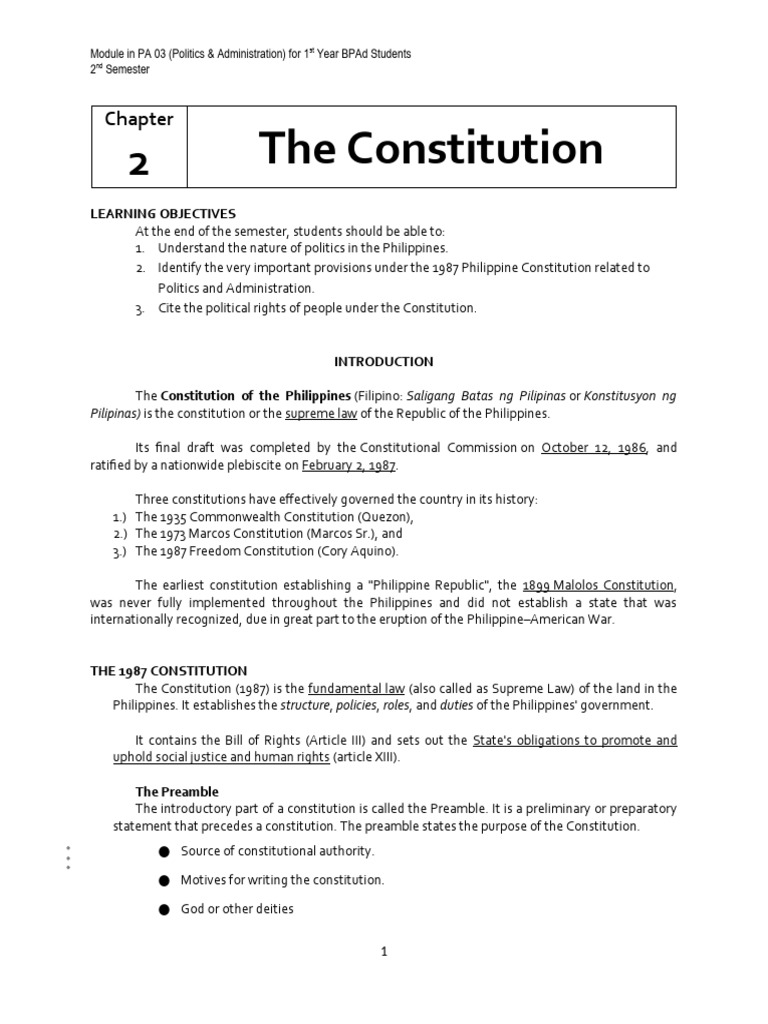 CH 2-The Constitution-2nd Sem-PA 03 | PDF | Constitutional Amendment | Justice