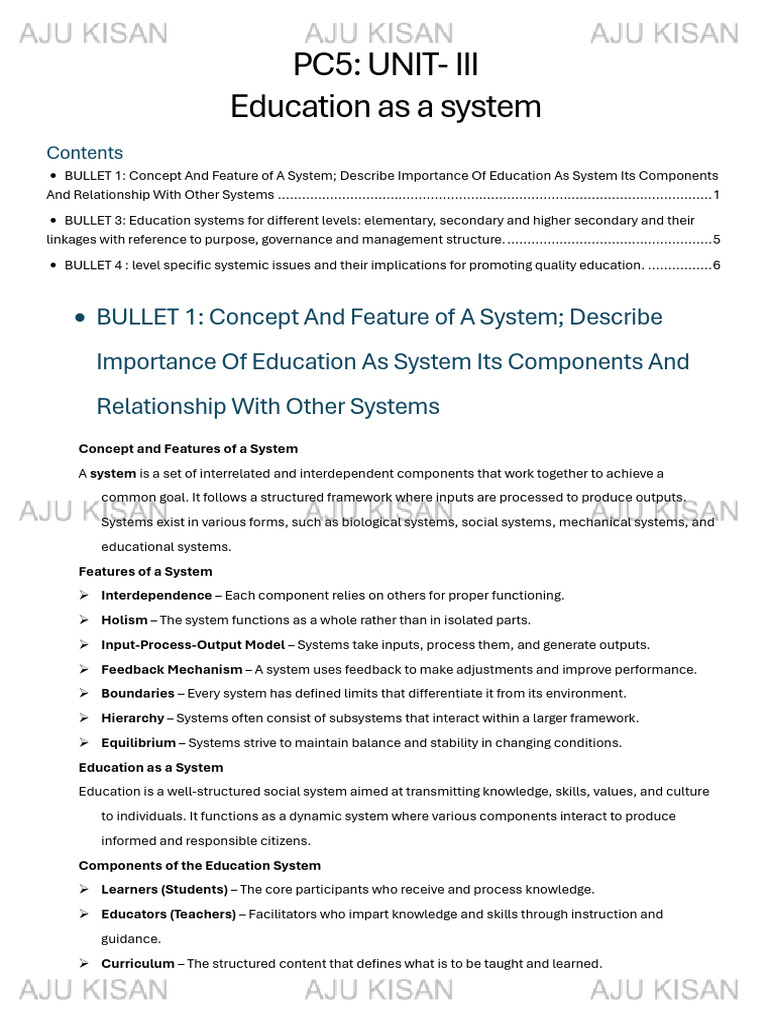 PC5 Unit-3 Education As System - Watermark | PDF | System | Secondary Education