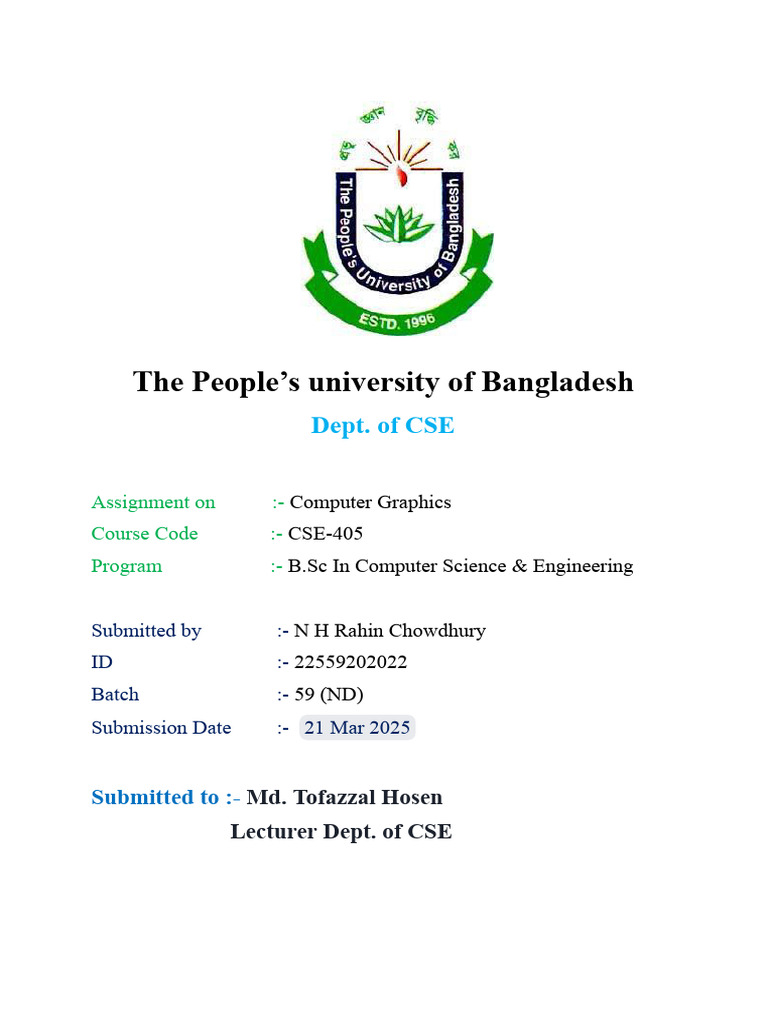 Computer Graphics Assignment Rahin (Batch 59) | PDF | Rendering (Computer Graphics) | Computing