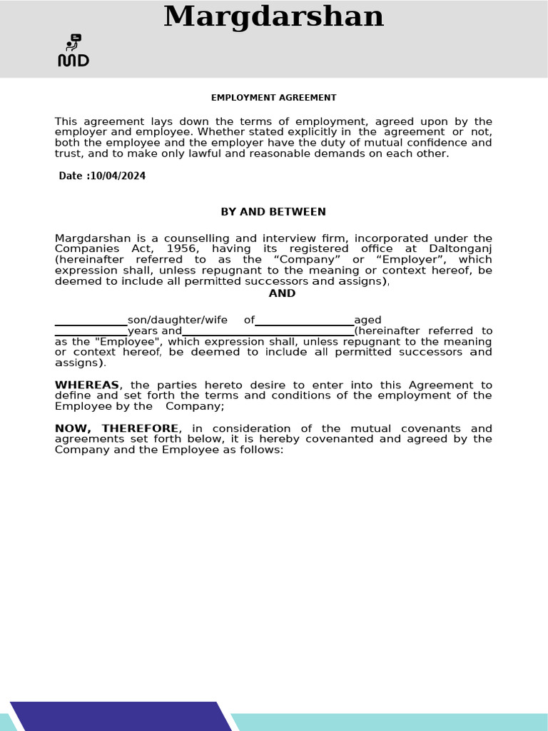 Margdarshan Employment Agreement For Educators | PDF | Employment | Indemnity