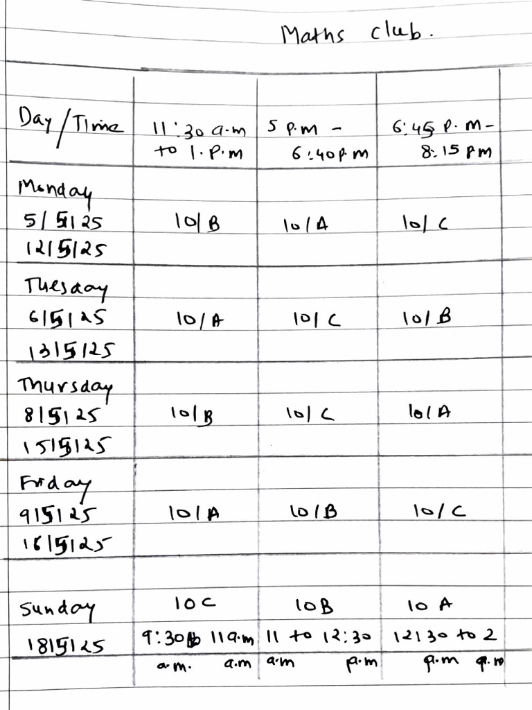 Timetable for Summer Break | PDF